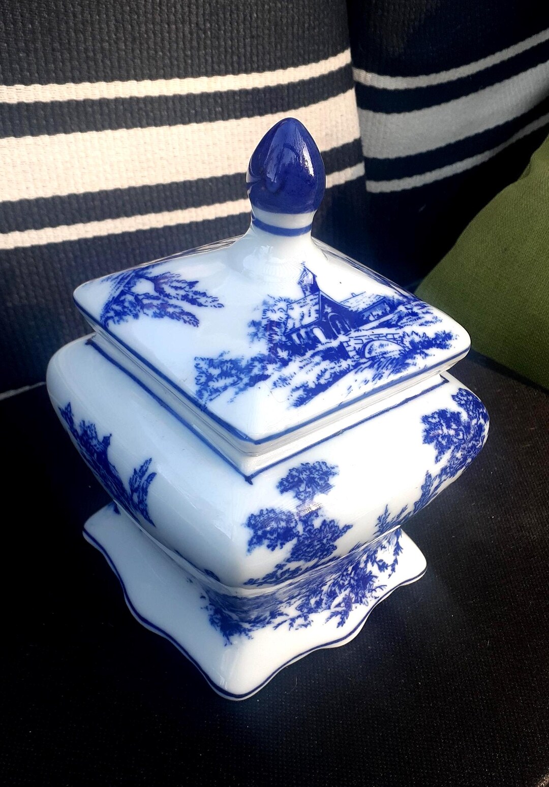 Blue and White Lidded Dish Candy Dish - Etsy