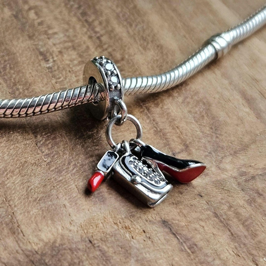 Silver Charm Chain Set, Mini Charm Set, Lipstick, High Heel, Bag Charm ...