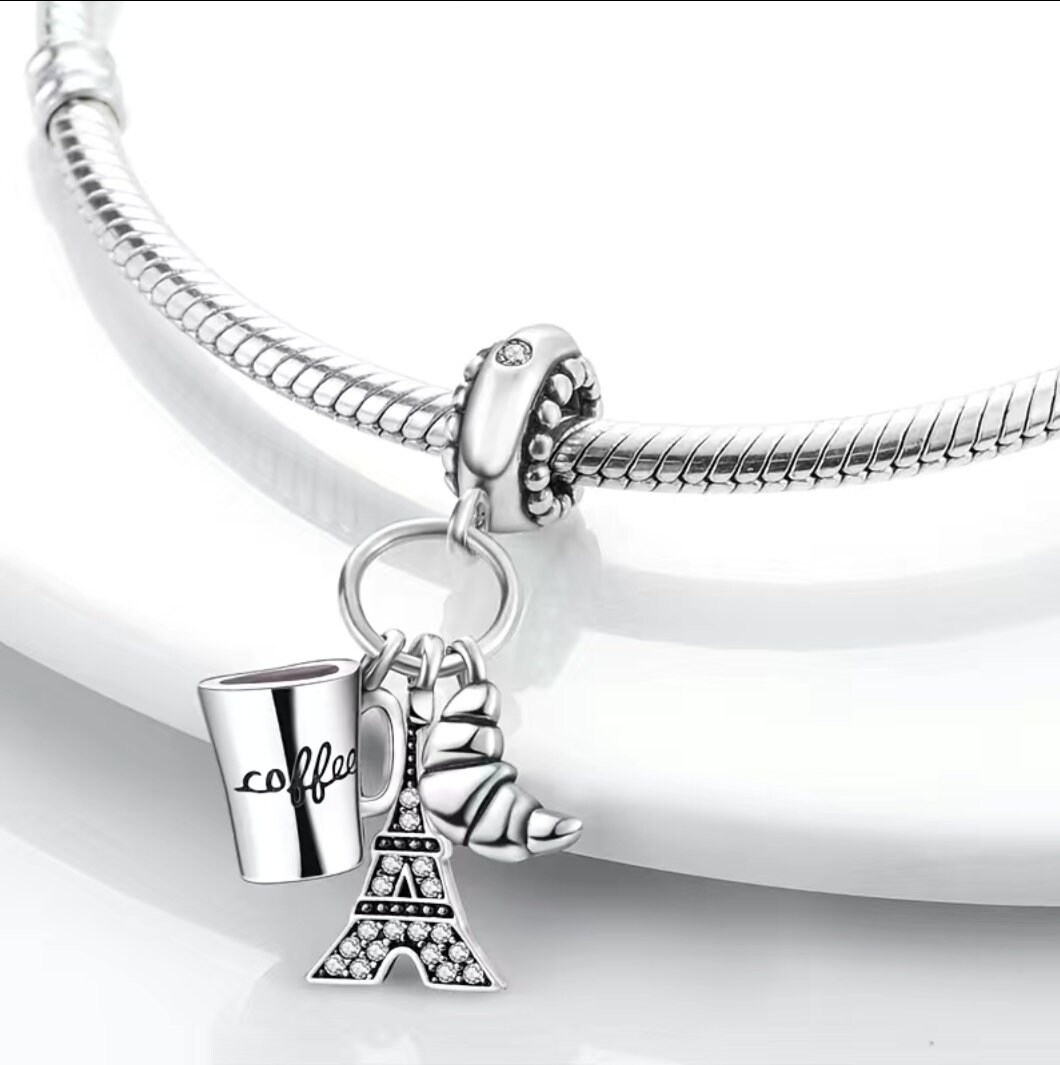 Pandora for Charm Croissant and Eiffel Tower Paris Sterling Charm for ...