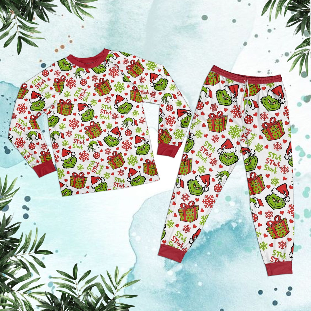 Grinch Christmas Long Pajamas Set Grinch Pattern Pajamas Set - Etsy