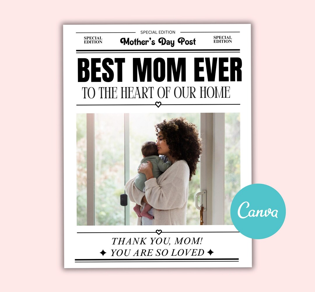 Mothers Day Newspaper Template, Personalized Mothers Day Gift, Digital ...