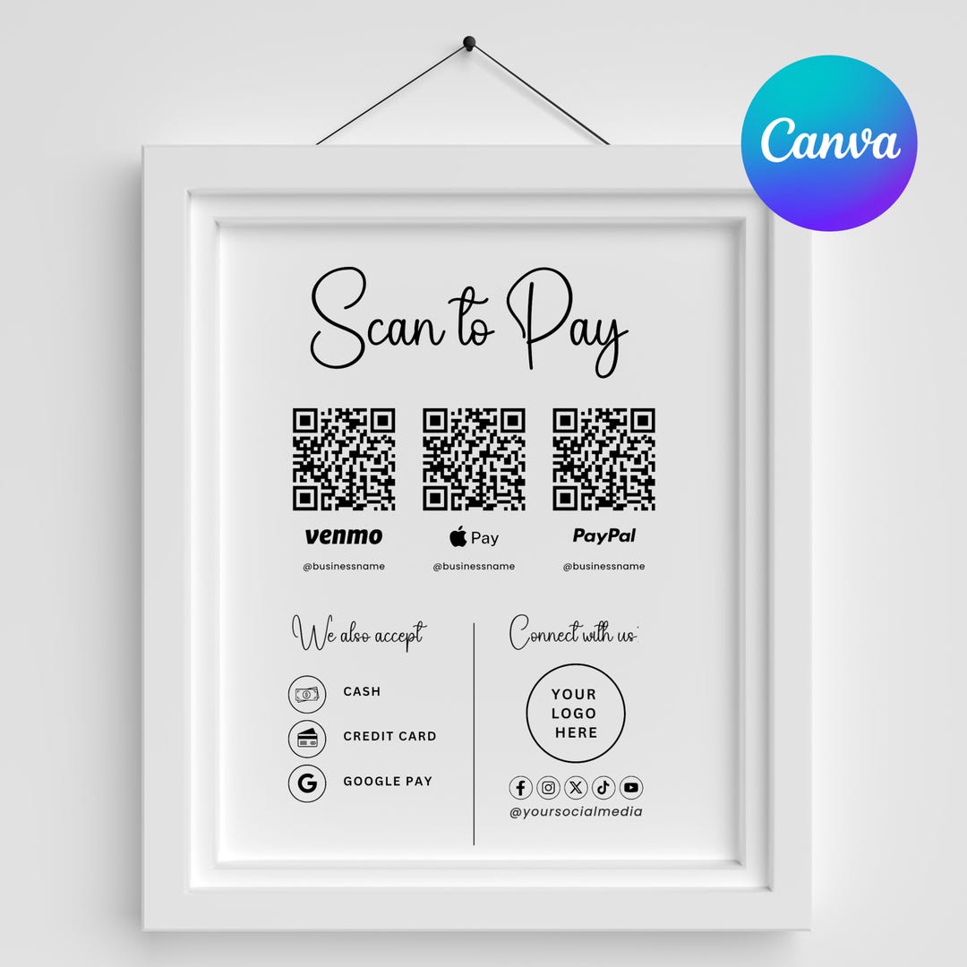 Scan to Pay Template, QR Code Sign, Payment Sign, Small Business ...