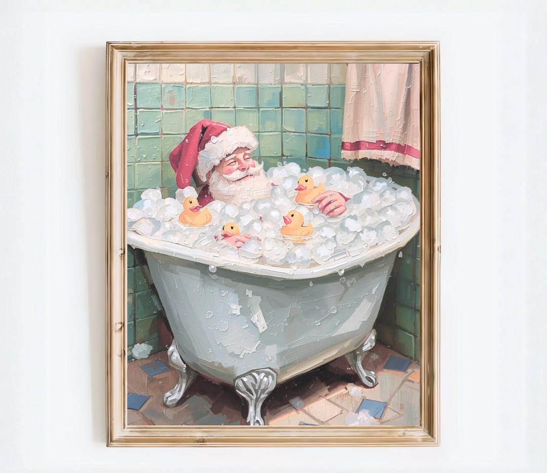 Santa Bubble Bath Wall Art | Whimsical Christmas Digital Print - Etsy