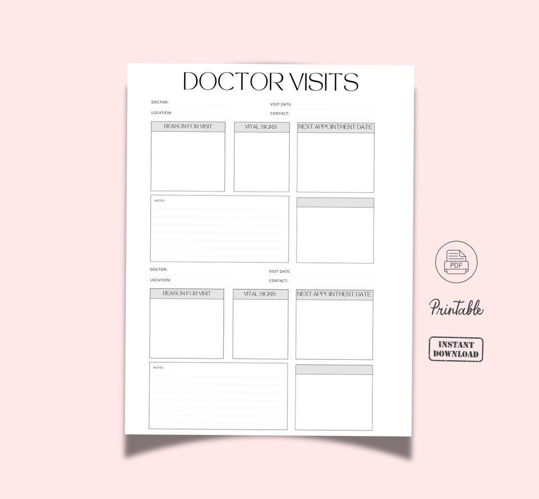 Doctor Visits Planner Printable Doctor Visit Tracker Log Health Log for ...
