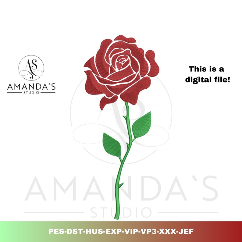 Rose Embroidery Design, Digital Project Pattern, Diy Modern Threadwork ...