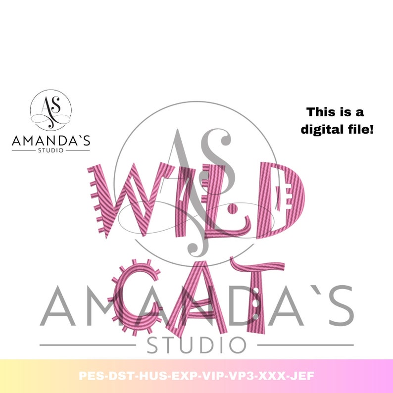 Wild Cat Embroidery Design, Wild Cat Design Pattern, Text Art Design ...