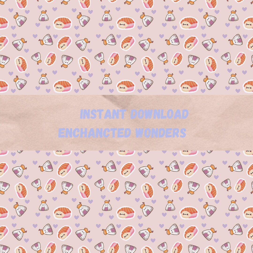 Kawaii Sushi Seamless Pattern | Cute Japanese Food Digital Paper ...