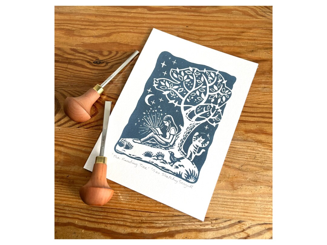 Reprint of 'the Reading Tree' Lino Cut Design. Limited Edition ...