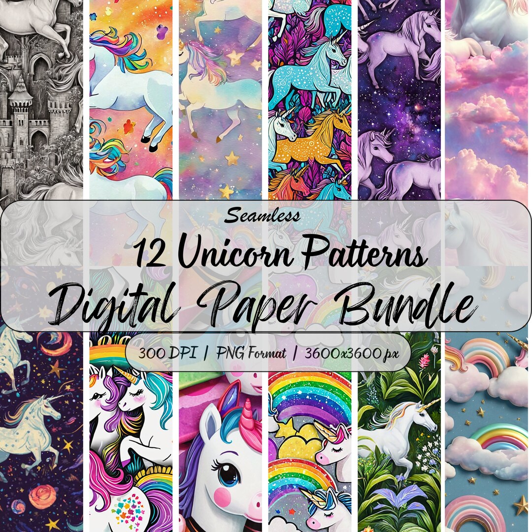 Digital Paper Pack, Unicorn Patterns, Seamless Pattern, Digital ...