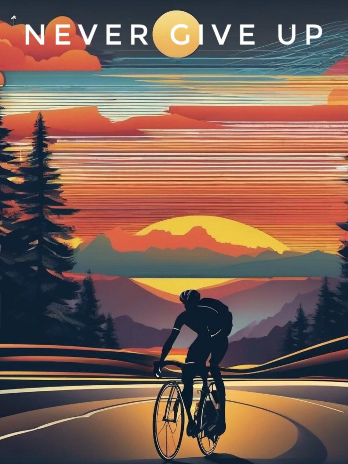 NEVER GIVE UP Cyclist Digital Print - Inspirational Cycling Gift - Etsy