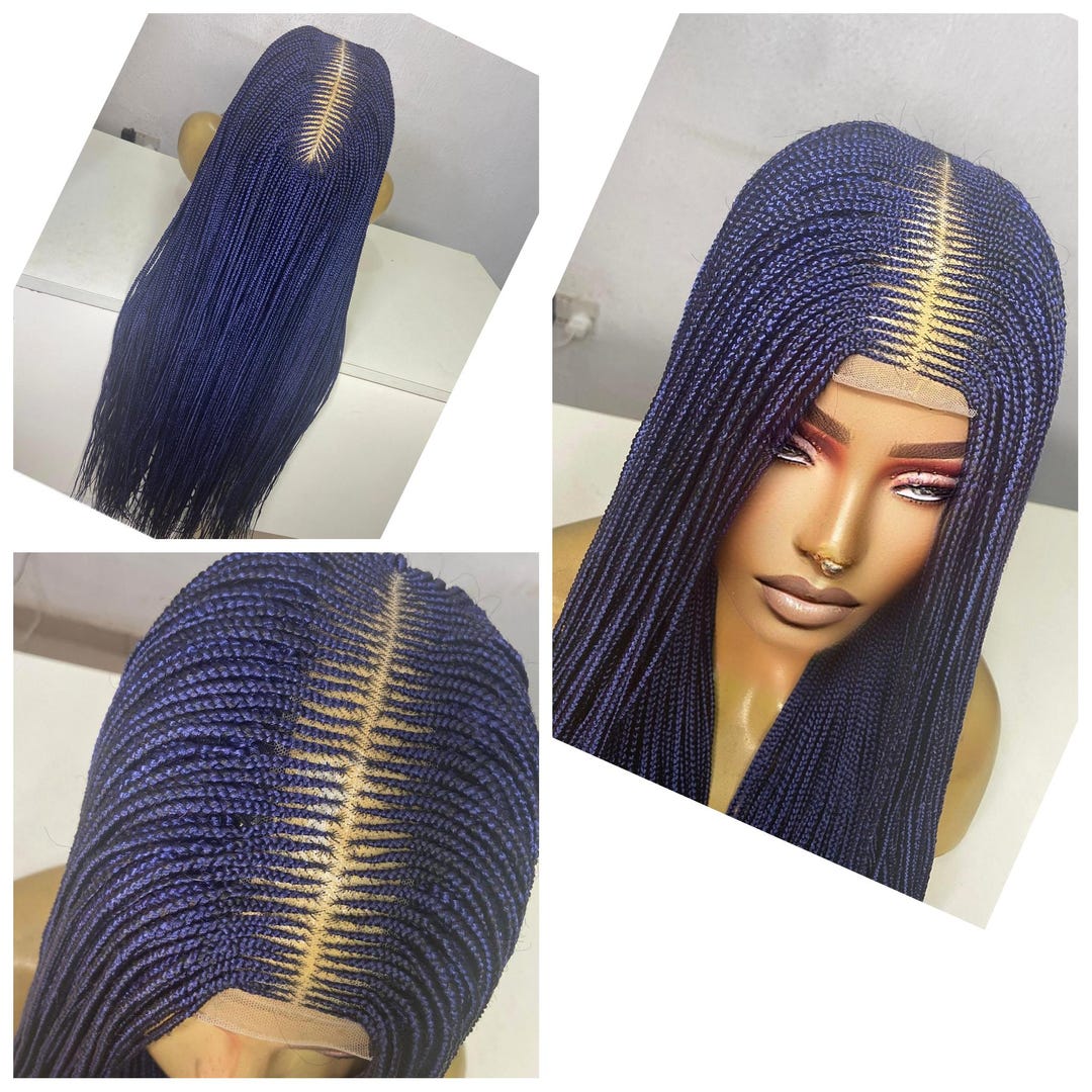 Ready to Ship Blue Braided Wig for Black Women.kim K Closure Ghana ...