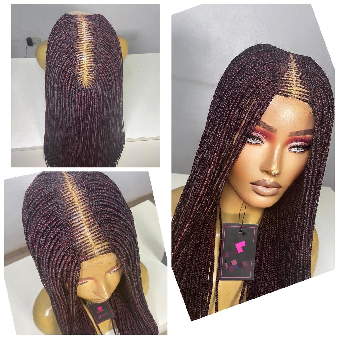Ready to Ship Burgundy Braided Wig for Black Women.kim K Closure Ghana ...
