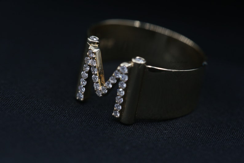 Diamond Initial 14k Solid Gold Ring / Personalized Diamond Ring / M ...