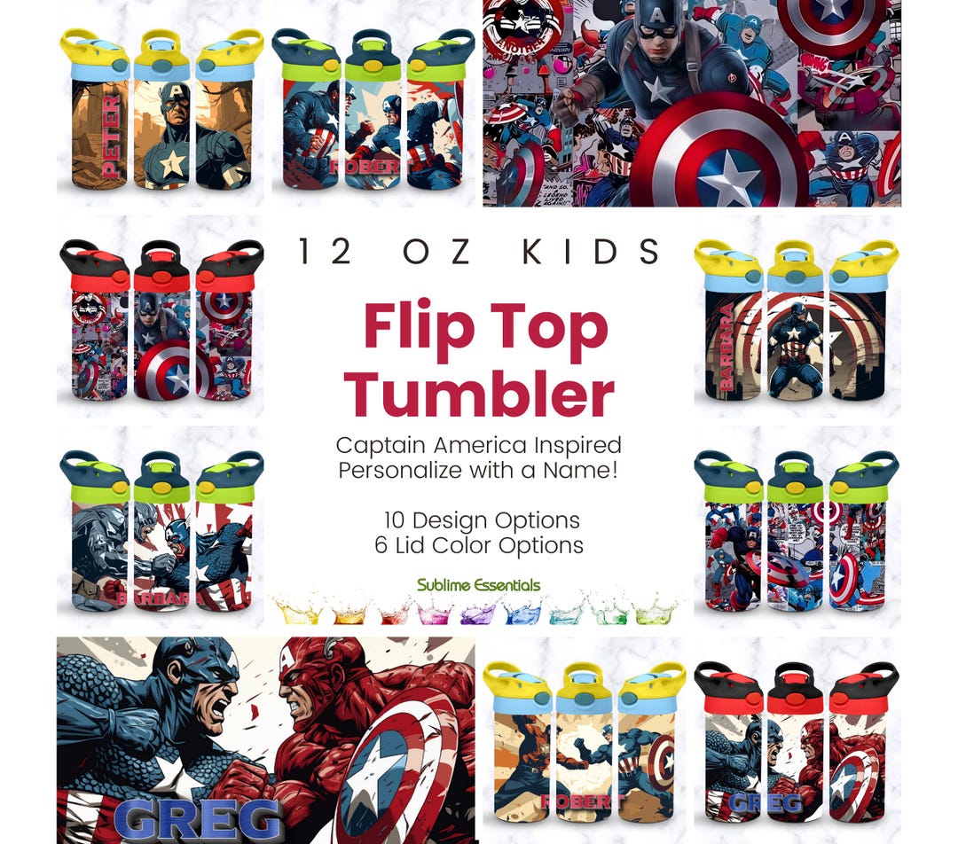Captain America Inspired 12 Oz Kids Flip Top Tumbler Made to Order 10 ...