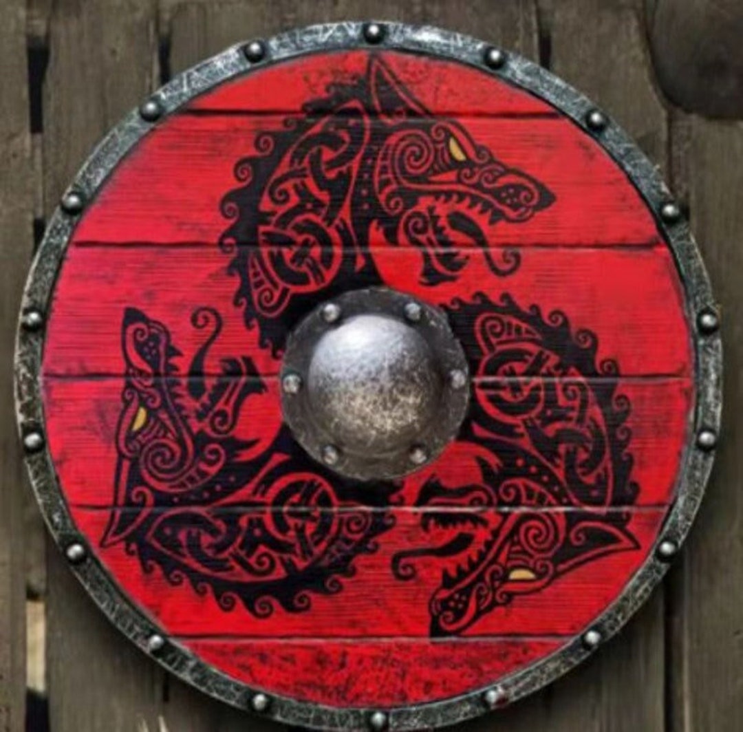 Fenrir Grey Wolf Authentic Battle Worn Viking Shield Medieval Wooden ...