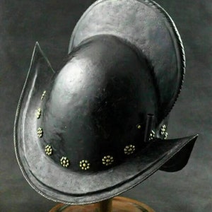 18 Gauge SCA Black Spanish Marion Helmet, Medieval Conquistador Costume ...