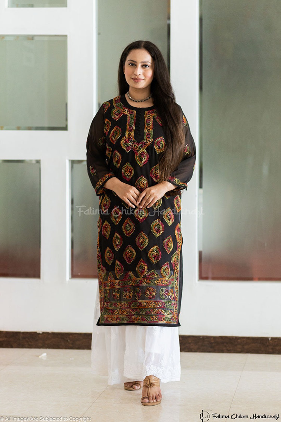Georgette Multi-hafsa Chikankari Kurta With Inner | Exquisite Chikankari Craftsmanship ...