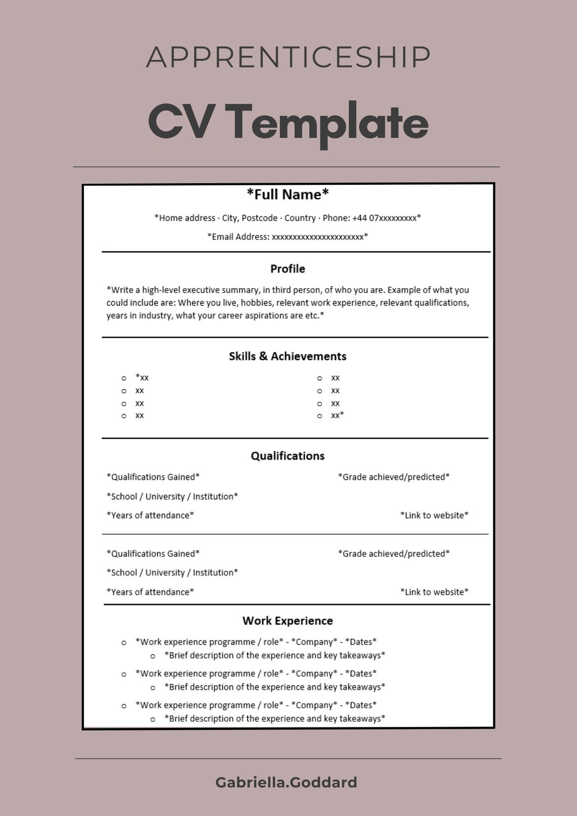 Apprenticeship CV Template - Etsy