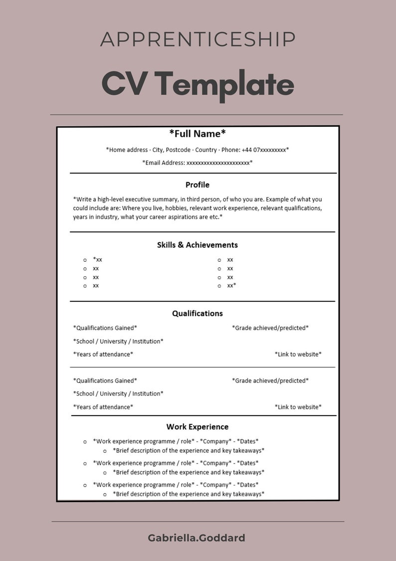 Apprenticeship CV Template - Etsy