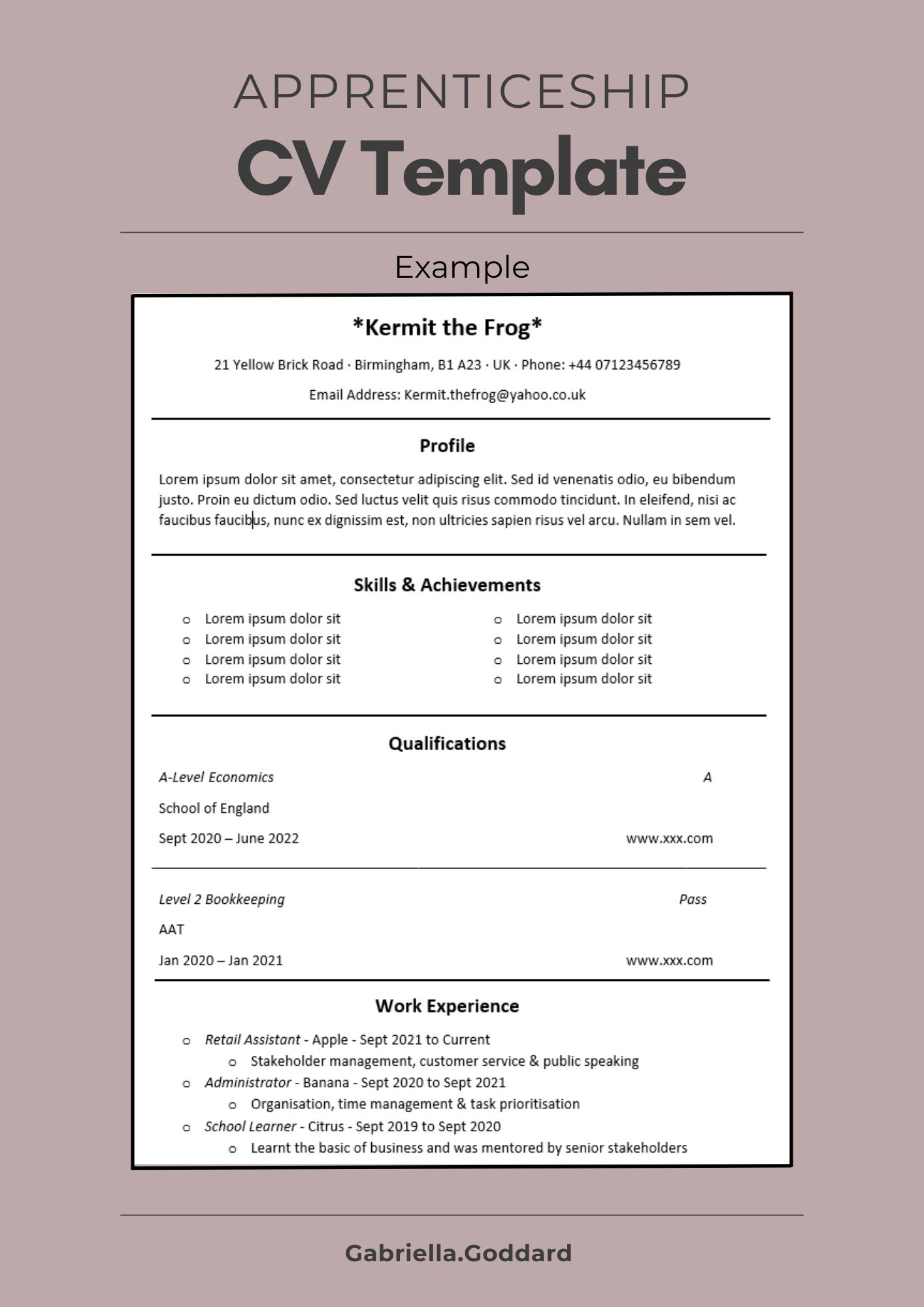 Apprenticeship CV Template Etsy