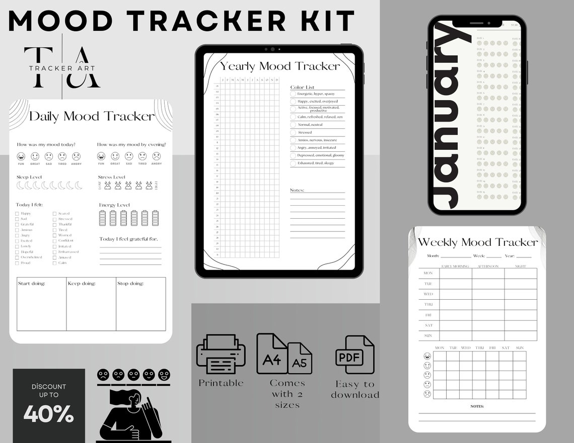 Mood Tracker Emotion Tracker Mental Health Tracker Printable Planner ...