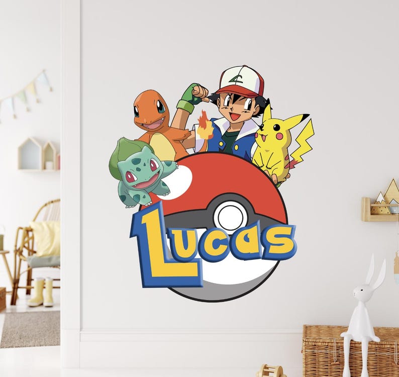 Game Custom Name Wall Decal, Inspired Poke Ball Wall Decor, Wall Mural ...