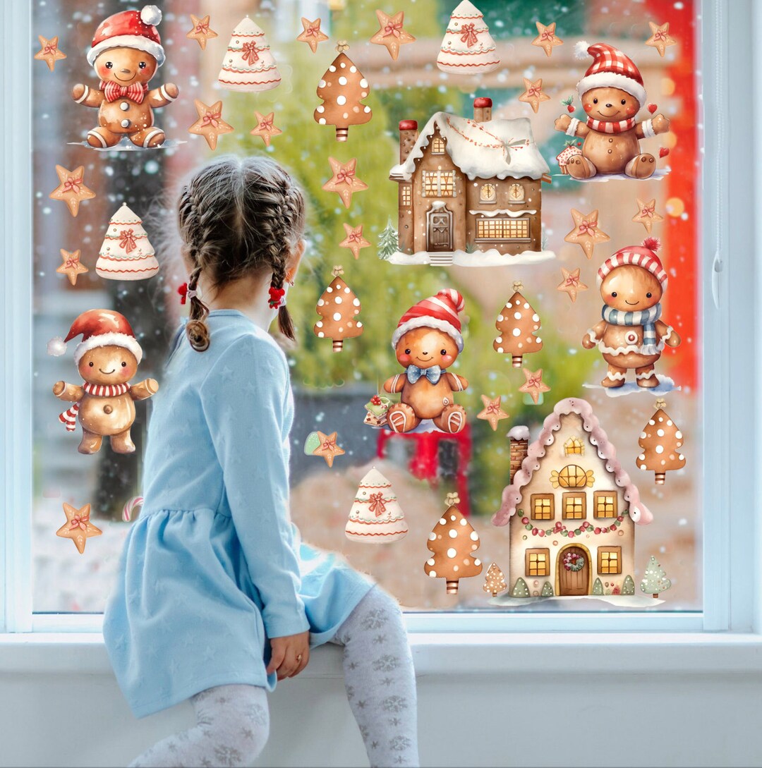 Watercolour Christmas Window Stickers, Christmas Window Decal ...
