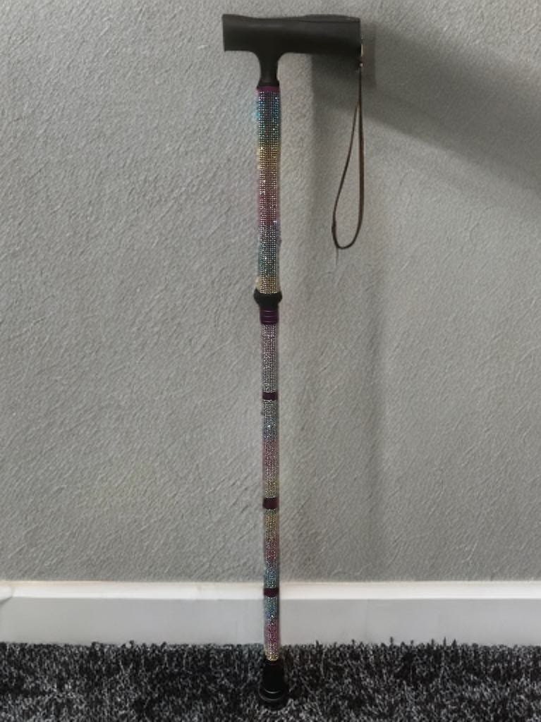 Rhinestone Rainbow Glittery Folding Walking Cane Lightweight, Sturdy ...