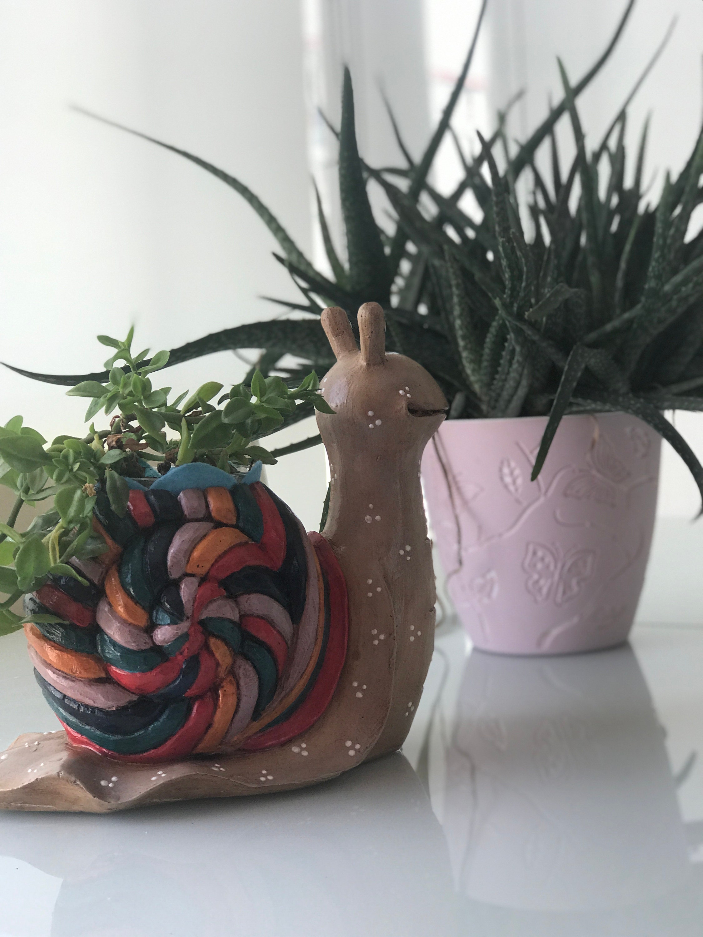 Snail Garden Sculpture, Patio Decoration, Planter Pot, Hand Painted ...