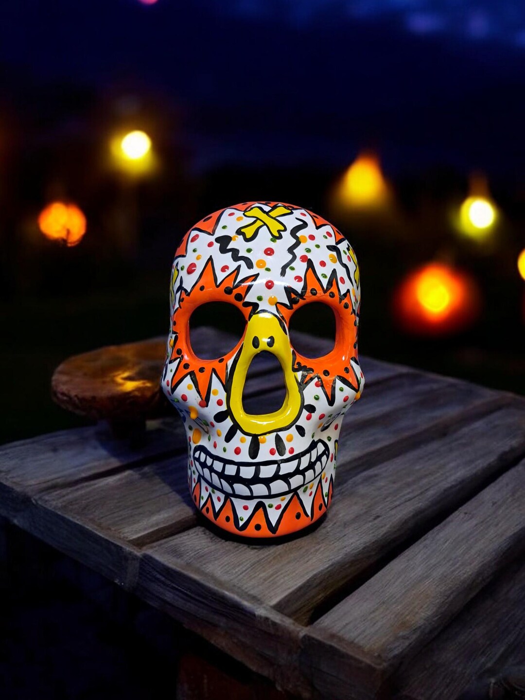 Hand-painted Ceramic Skull Figurine | Unique Halloween & Día De Los ...