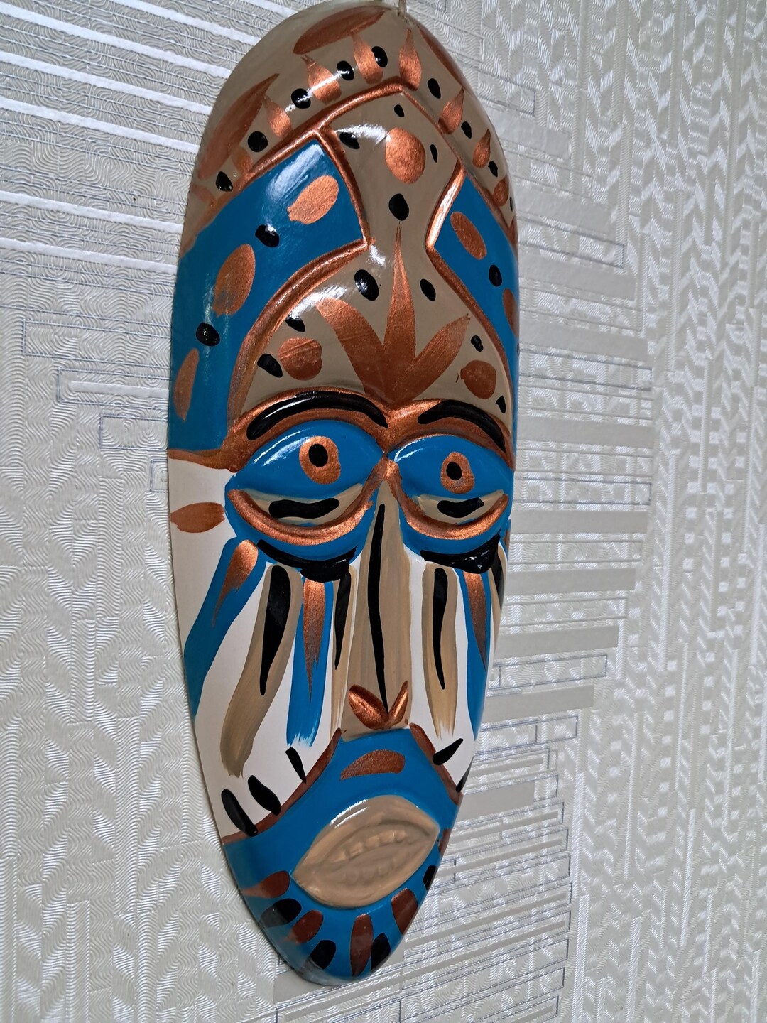 Hand-painted Tribal Ceramic Wall Mask, African-inspired Decorative Mask ...