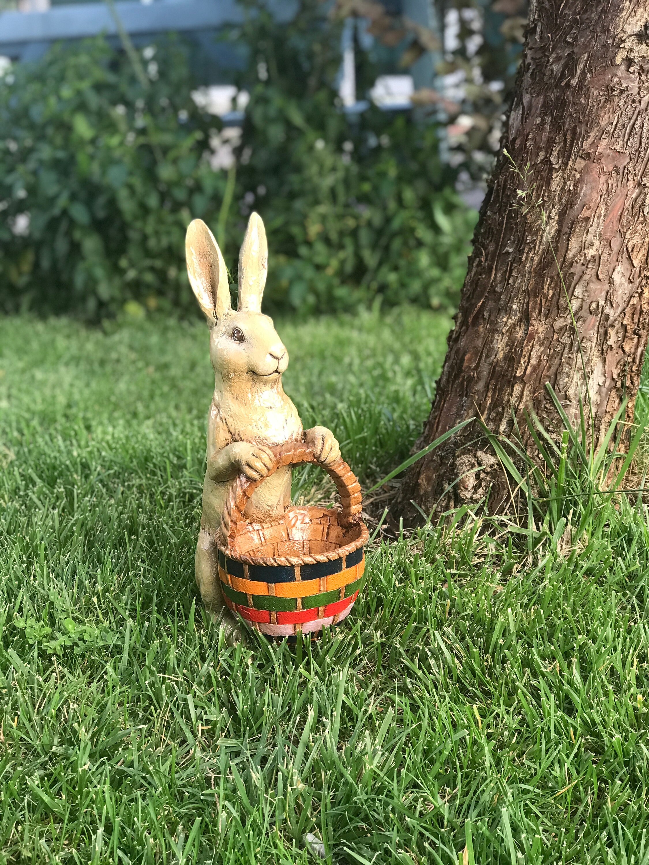 Cute Bunny Garden Sculpture, Patio Decoration, Decorative Rabbit Statue ...