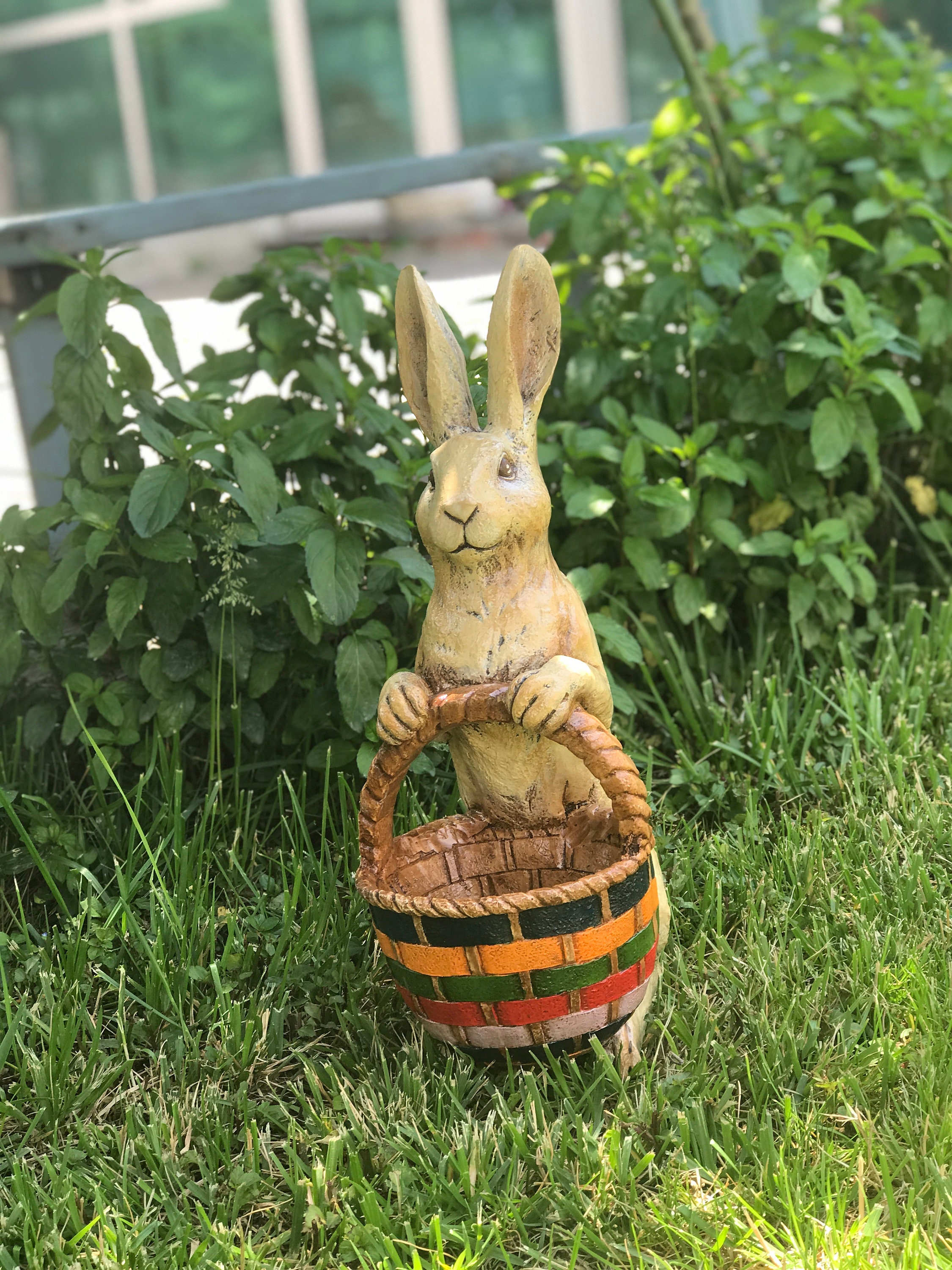 Cute Bunny Garden Sculpture, Patio Decoration, Decorative Rabbit Statue ...