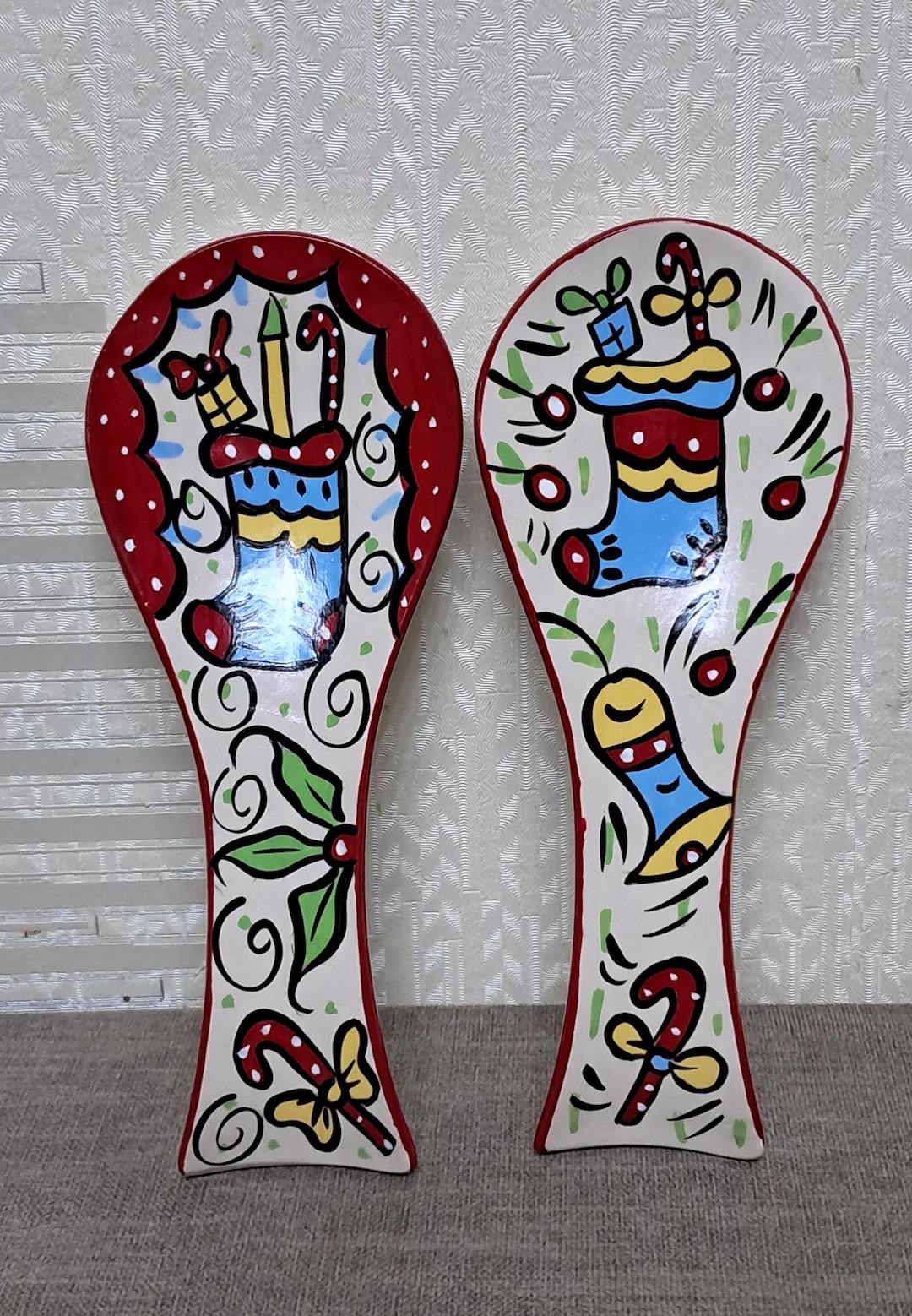 Hand-painted Ceramic Christmas Spoon Rest Set, Holiday Kitchen Decor ...