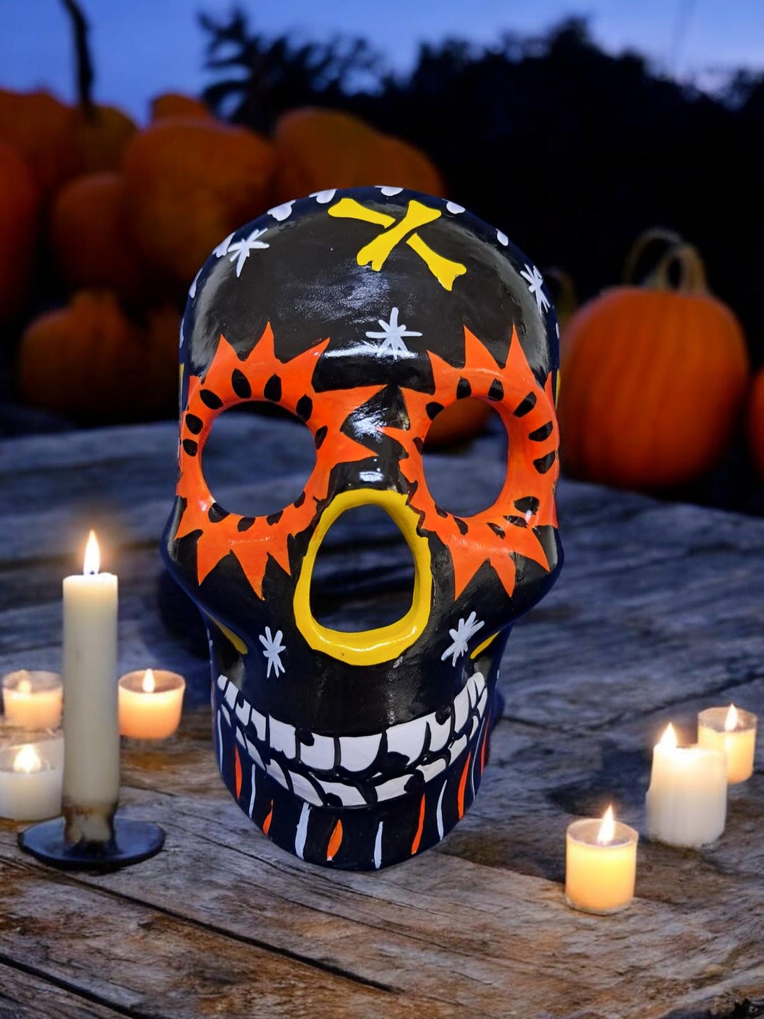 Hand-painted Halloween Skull Candleholder | Ceramic Sugar Skull ...