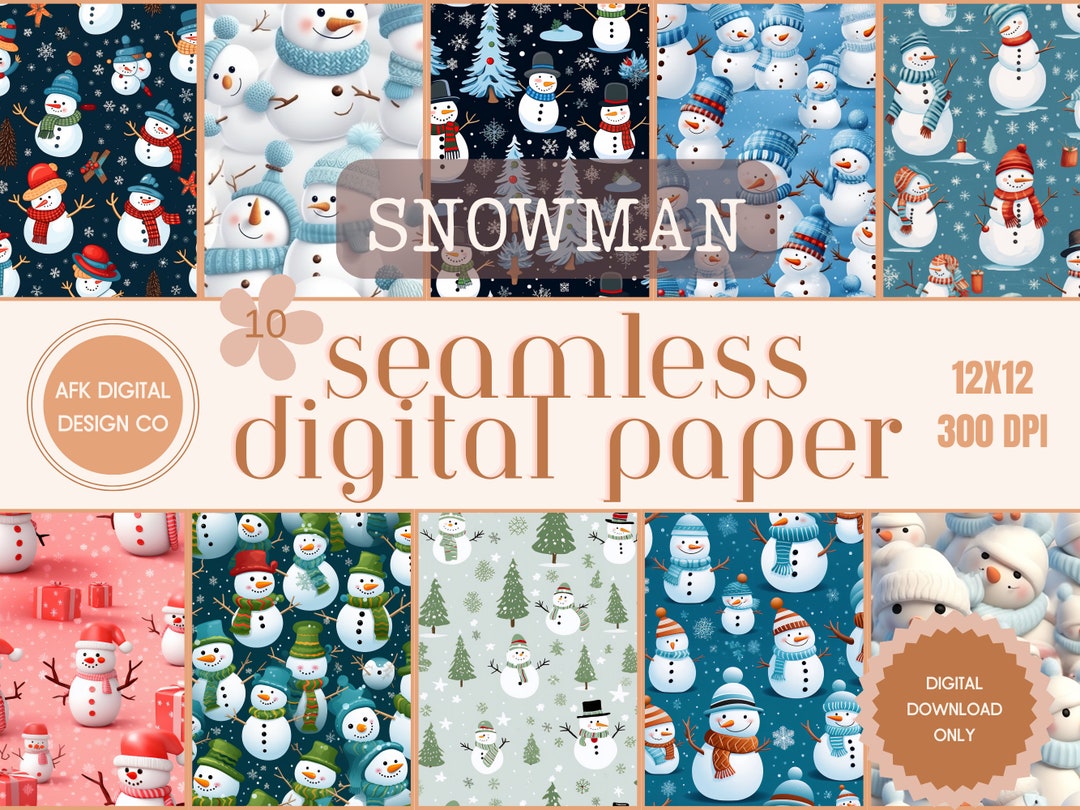 Seamless Snowman Digital Paper, 10 Seamless Pattern for Scrapbook Paper ...
