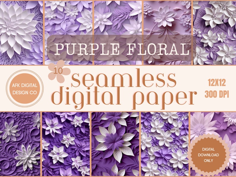 Seamless Purple Floral Digital Paper, Seamless Pattern, 10 Seamless ...