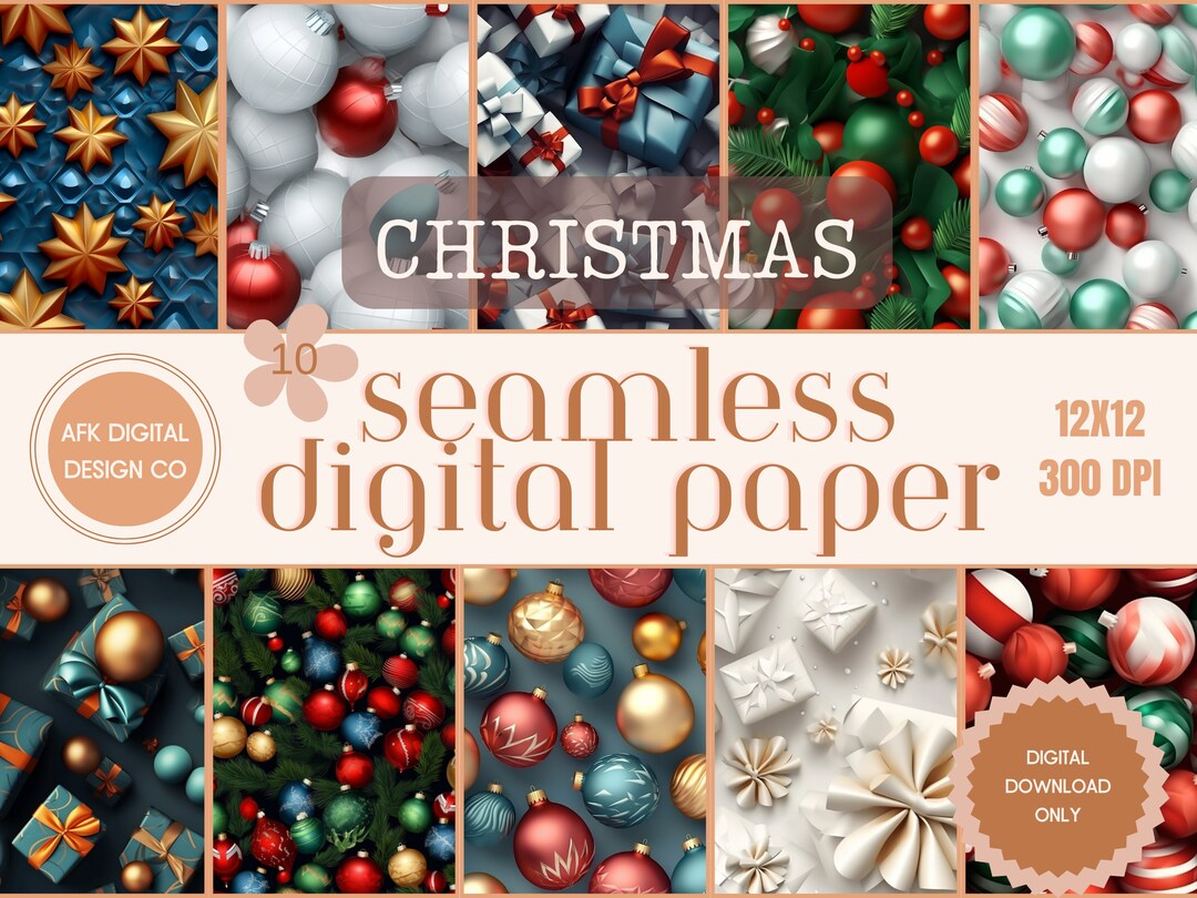 3D Seamless Christmas Digital Paper, Seamless Pattern, 10 Seamless ...