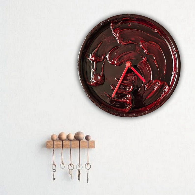 Handmade Red Textured Wall Clock Unique Abstract Art Clock, Modern ...
