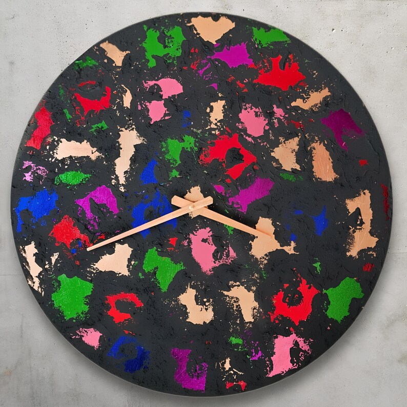 Colorful Wall Clock, Rainbow Art Clock, Color Palette Wooden Wall Clock ...