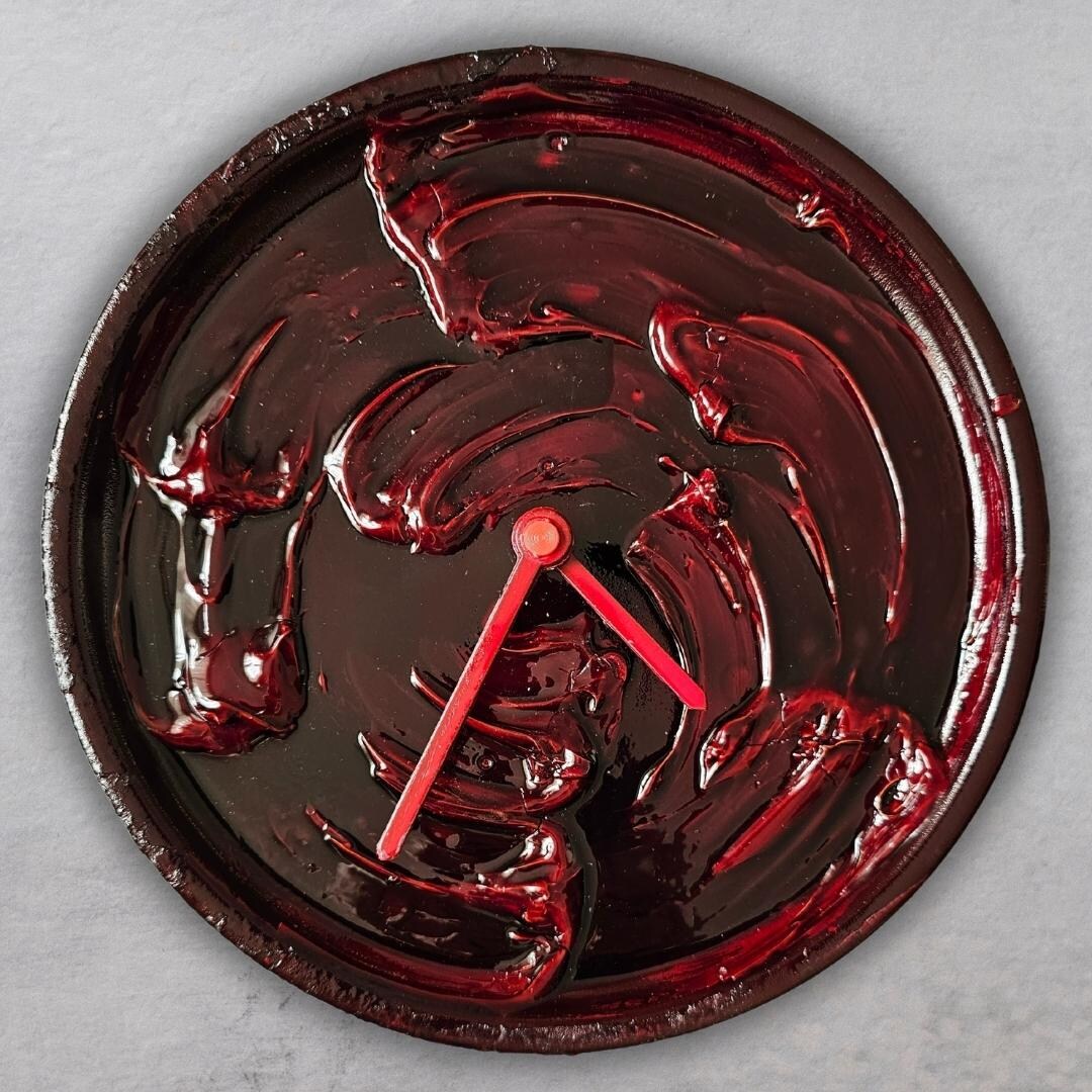 Handmade Red Textured Wall Clock Unique Abstract Art Clock, Modern ...