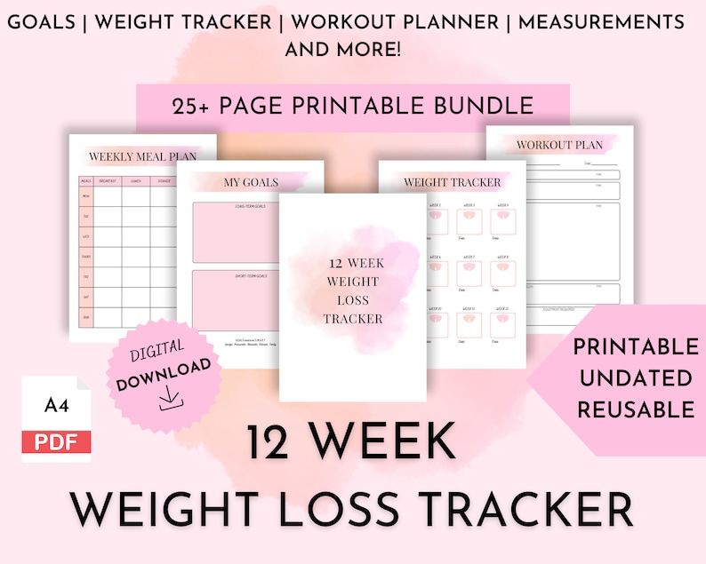 12 Week Weight Loss Challenge, Printable Weight Loss Tracker, Fitness ...