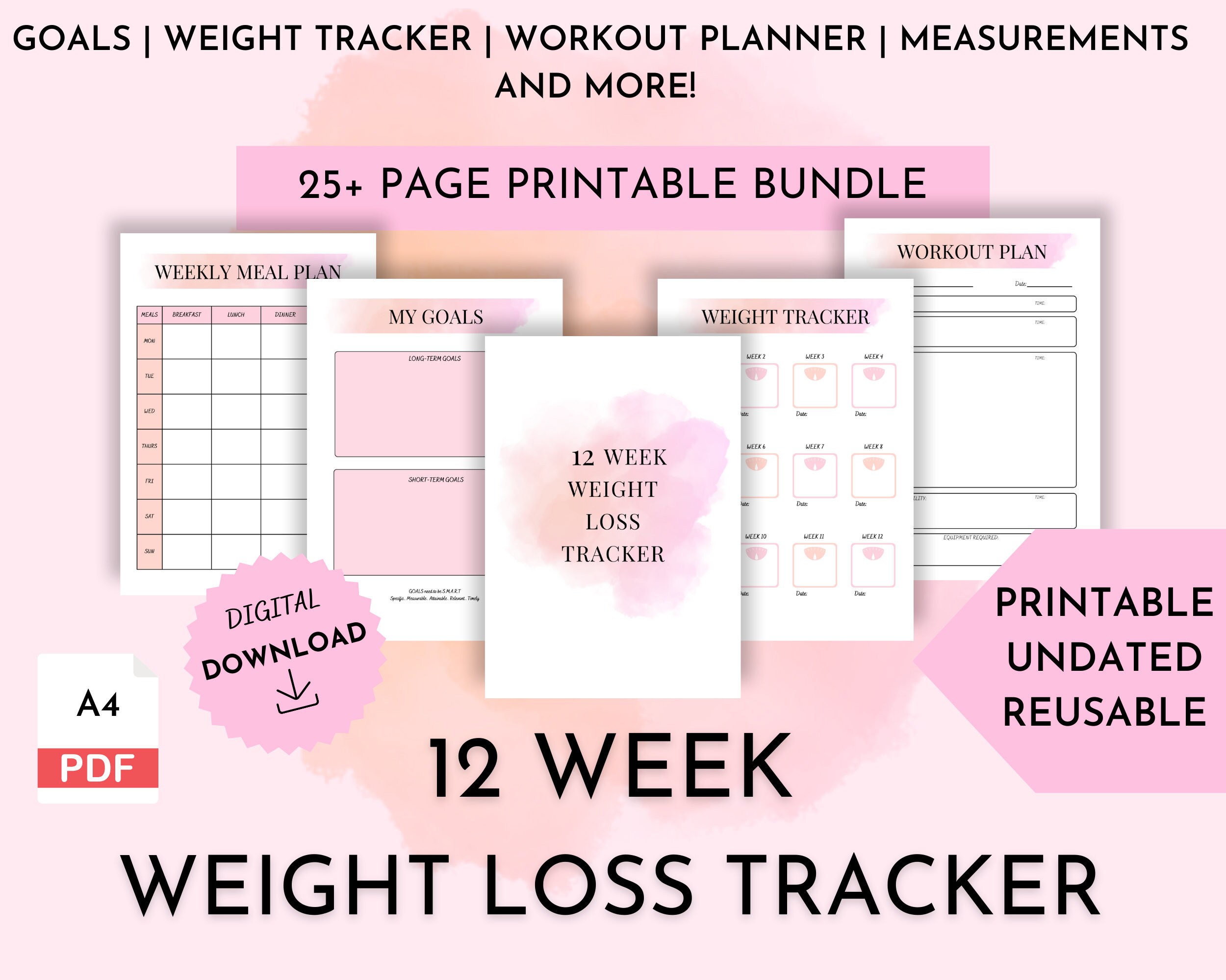 12 Week Weight Loss Challenge, Printable Weight Loss Tracker, Fitness ...