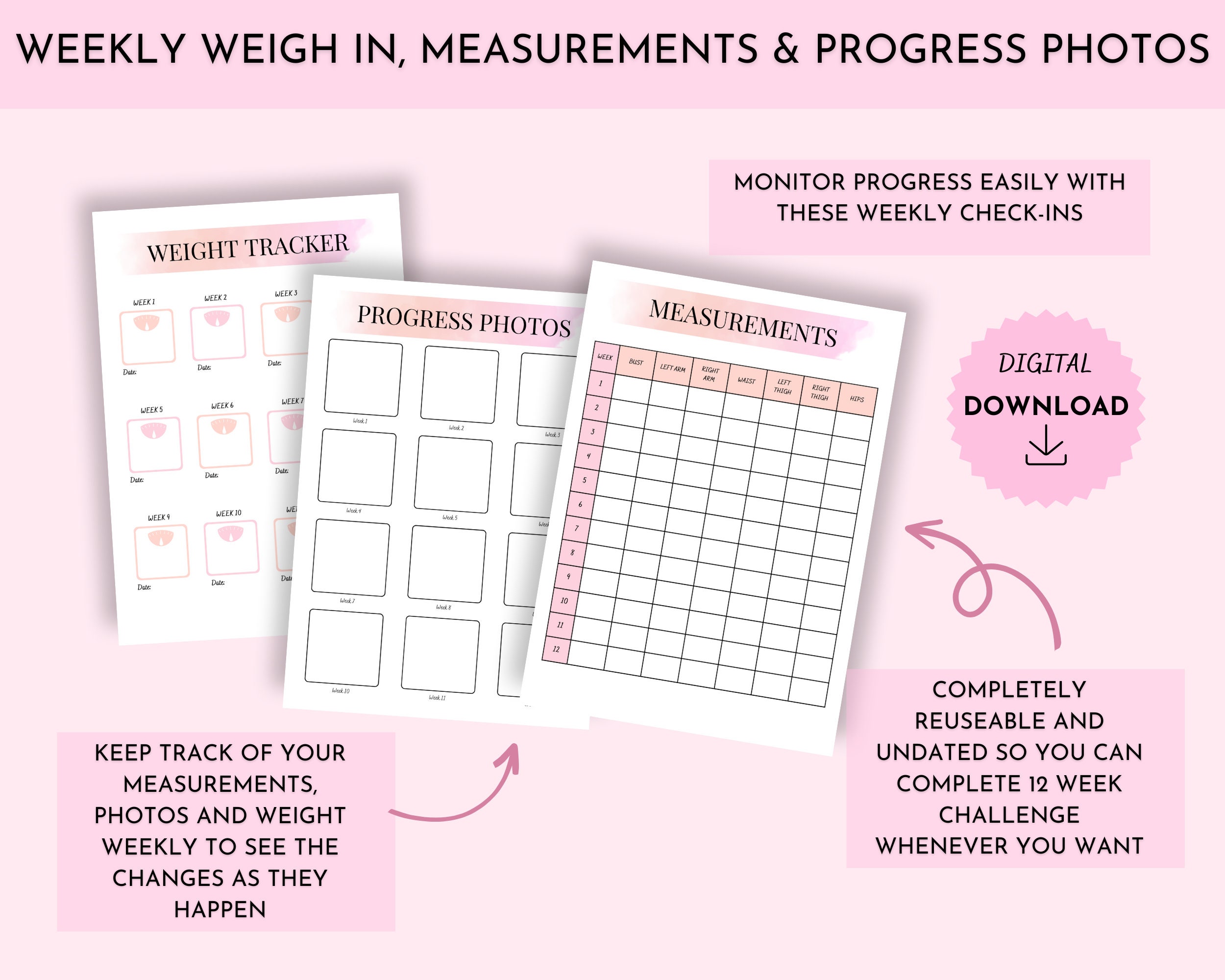 12 Week Weight Loss Challenge, Printable Weight Loss Tracker, Fitness ...