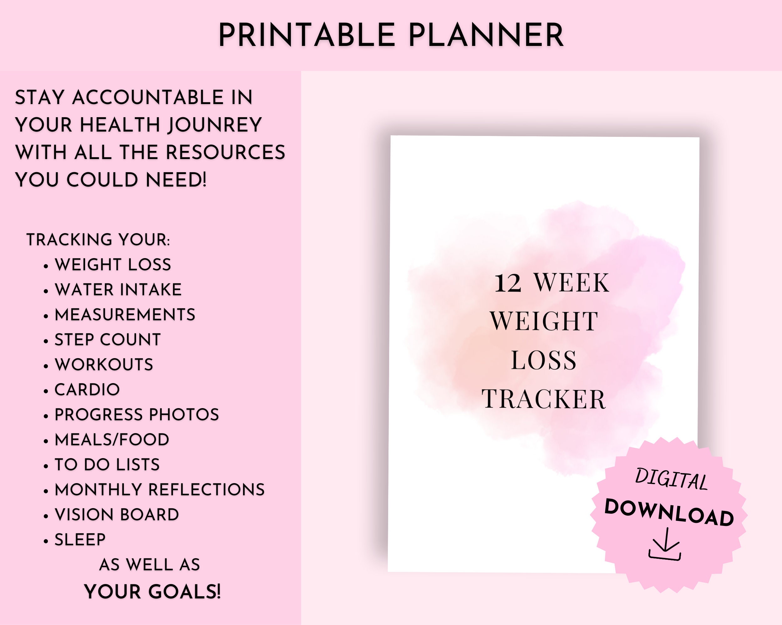12 Week Weight Loss Challenge, Printable Weight Loss Tracker, Fitness ...