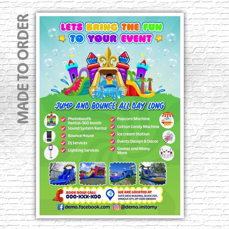 Custom Bounce House Rental Flyer: Kids Party Logo (digital) - Etsy