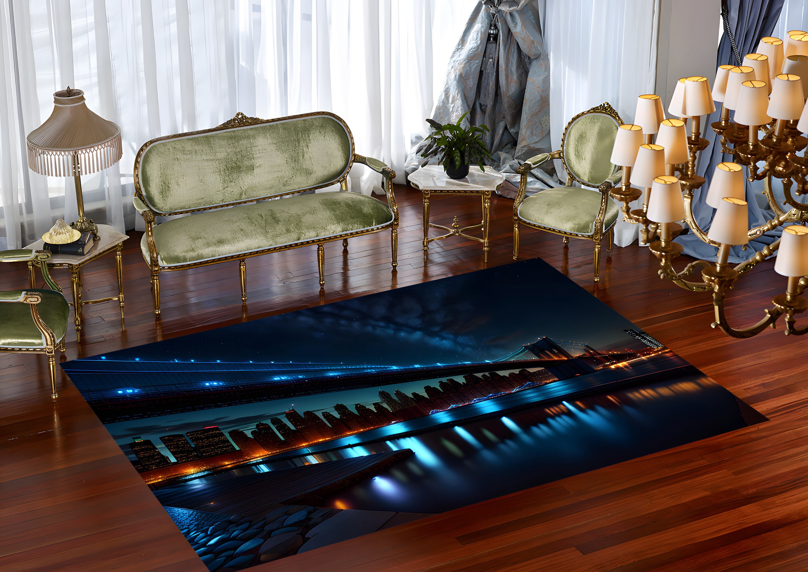 Neon Rug, Rug of City Lights, Rug of Night Skies,rug of Bridge Lights ...