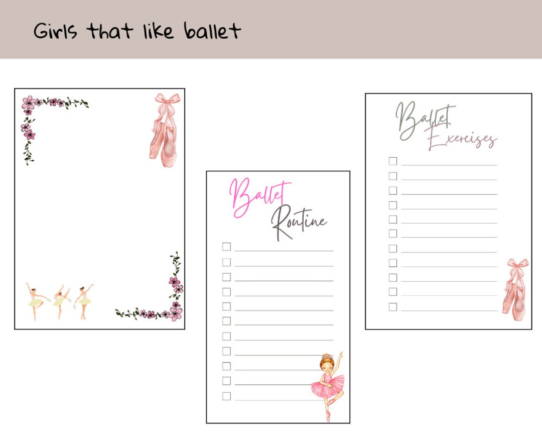 Printable Ballet Routine List, Ballet Exercise List, Ballet Letter ...