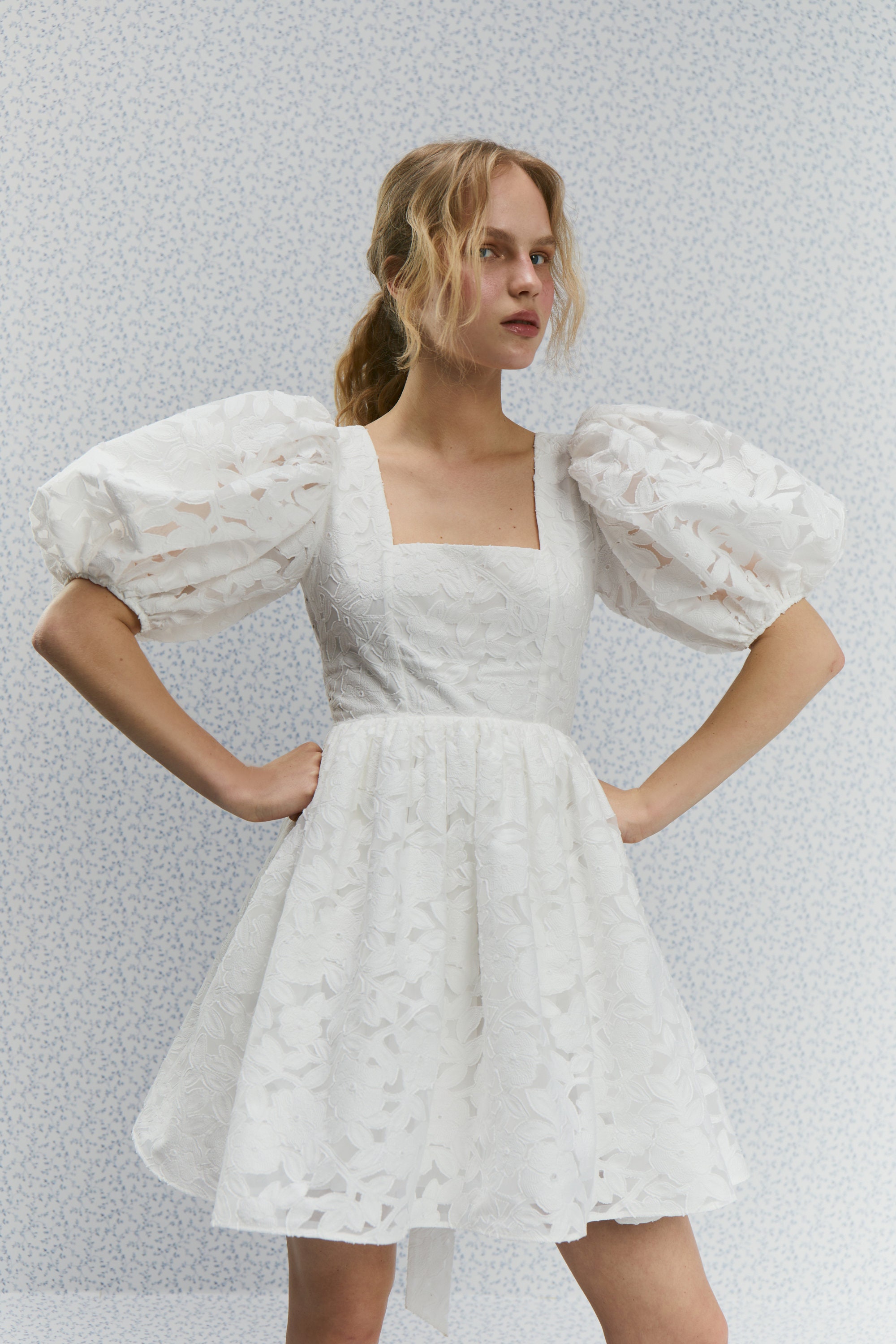Cathy Dress, Jacquard Short Puff Sleeves Dress - Etsy