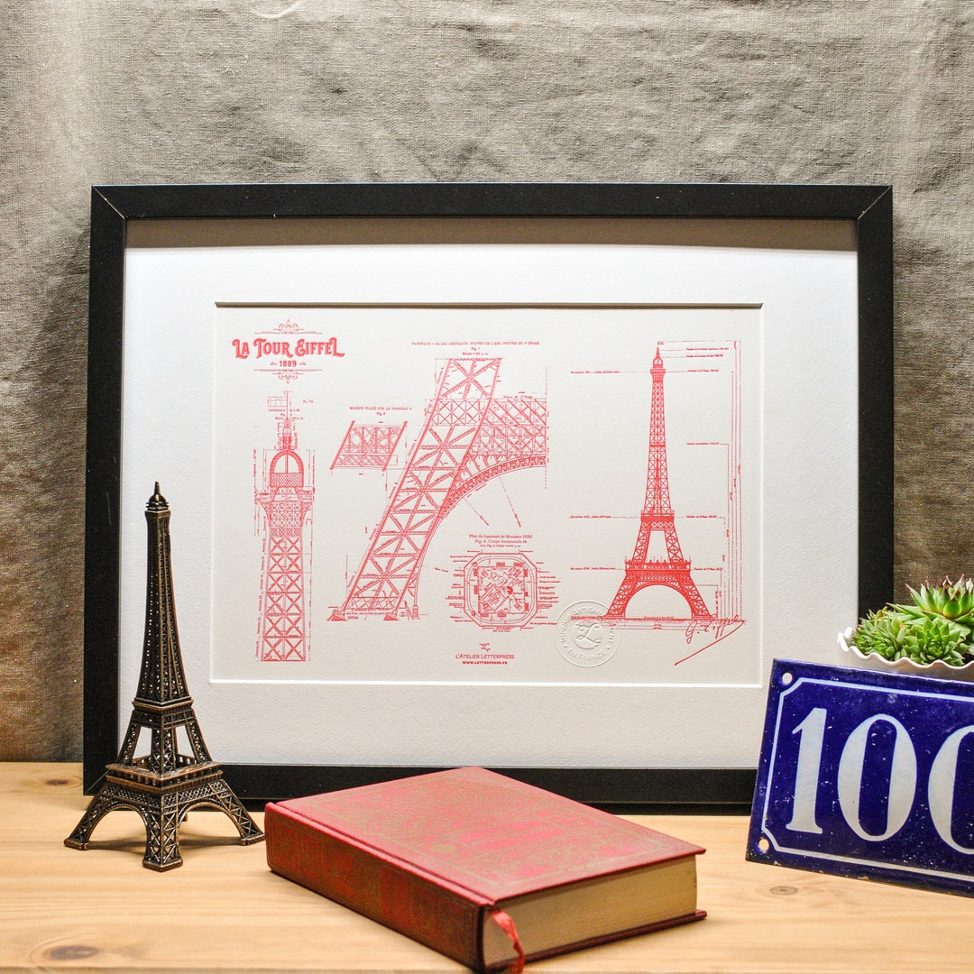 Red Eiffel Tower Letterpress Poster Details (paris, Architecture) - Etsy